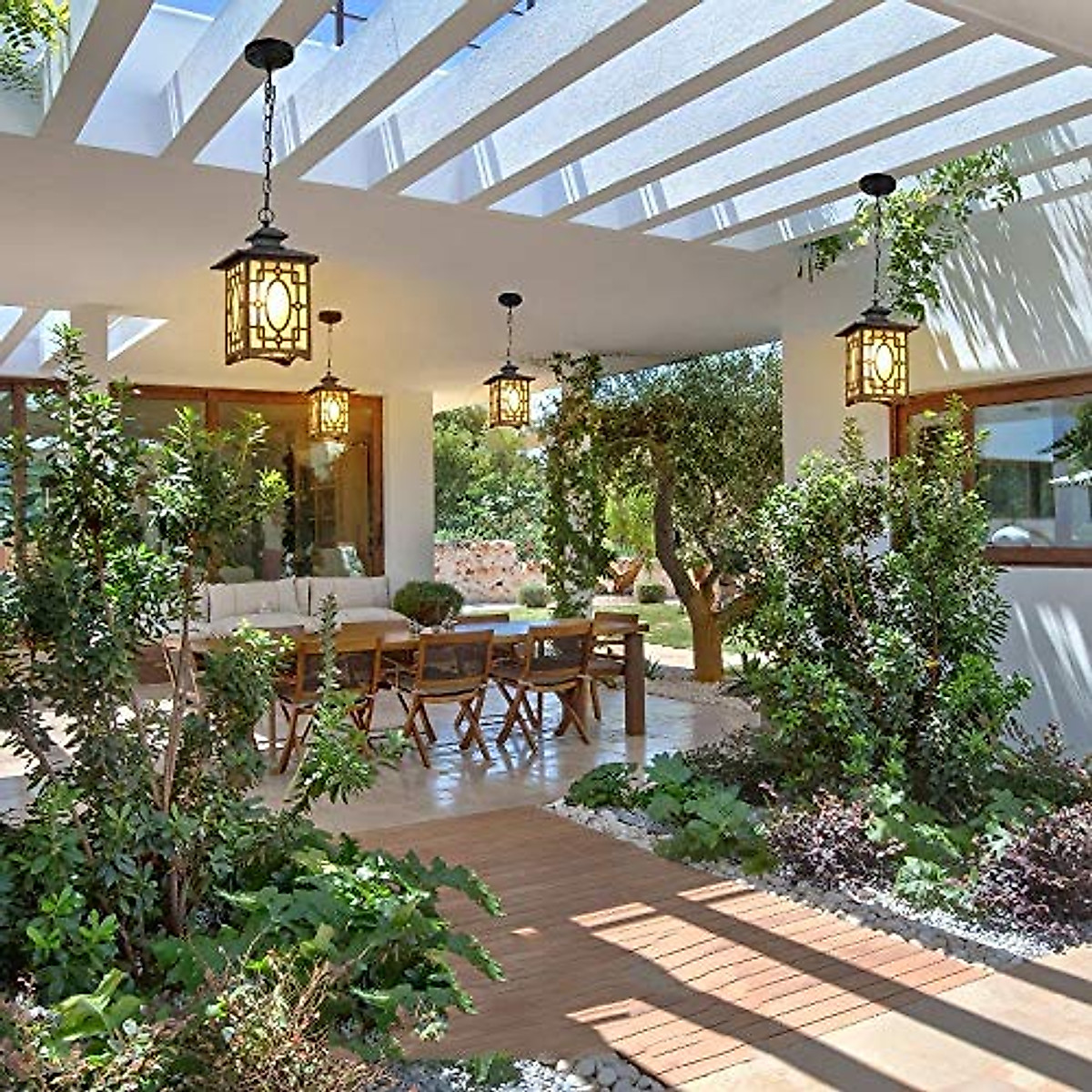 WHYA 30cm Victoria Retro Chain Adjustable Ceiling Pendant Lamp Aluminum Glass E27 Exterior Rainproof Hanging Lantern European Villa Garden Courtyard Porch Terrace Outdoor Droplight Chandelier