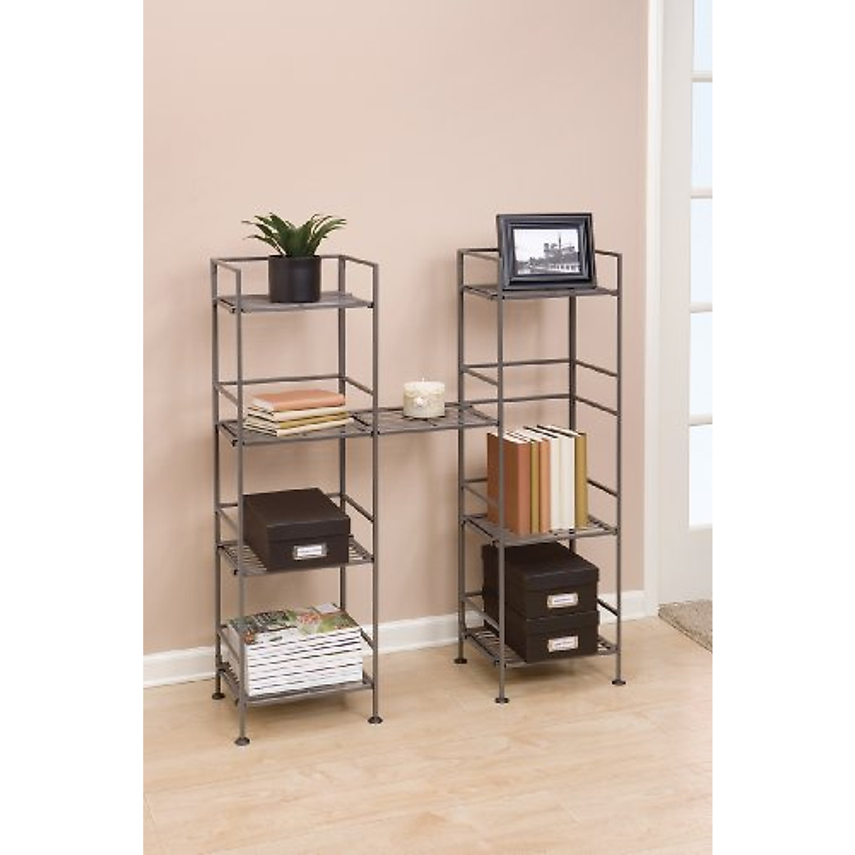 Seville Classics Iron Slat Tower Shelving, 4-Tier (Pewter)