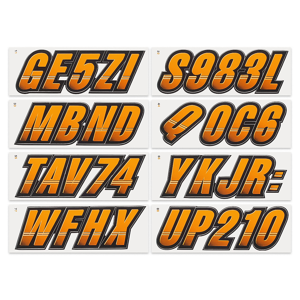 STIFFIE Techtron Orange Crush/Black SUPER STICKY 3" Alpha Numeric Registration Identification Numbers Stickers Decals for Sea-Doo SPARK, Inflatable Boats, RIBs, Hypalon/PVC, PWC and Boats.