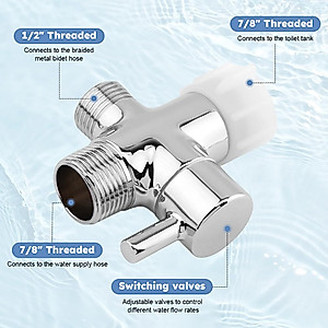 Bidet T Adapter, Metal T Valve for Bidet, Leakproof 3 Way Tee Connector Bidet Attachment for Toilet, Brass Metal T-adapter with Shut Off Valve, 7/8” X 7/8” X 1/2”