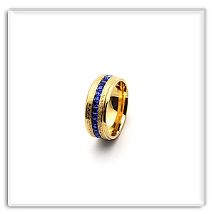 Xusamss 18K Gold Plated Ring One Row Blue Crystal Ring Stainless Steel Band Ring(Gold(7))