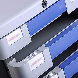 Flat File Cabinet,Desktop Lock Plastic Drawer Storage Organization, with Blank Label and 5 Drawers-Blue