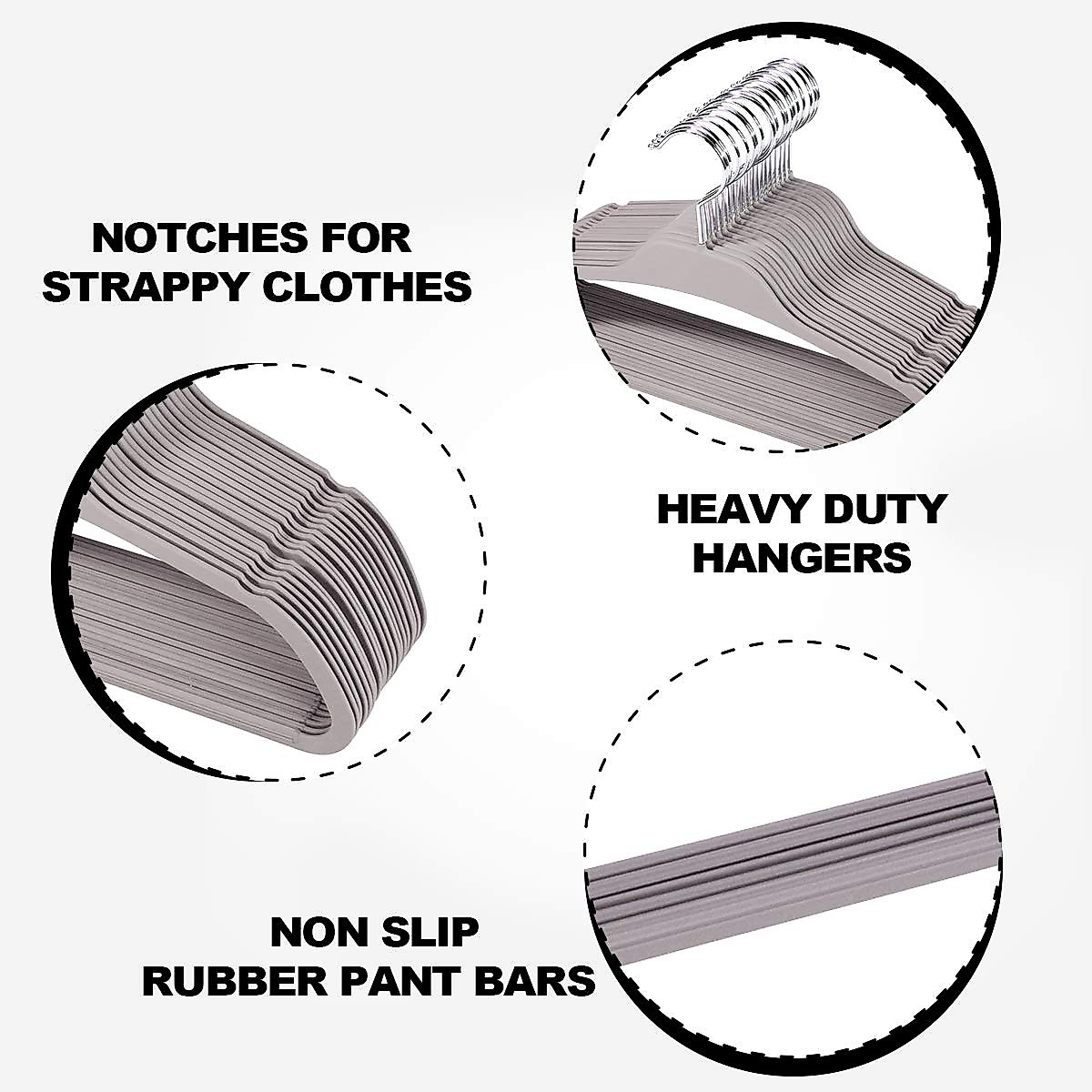 ELONG HOME Plastic Hangers for Clothes, Upgraded Rubber Non Slip Clothes Hangers, Non Velvet Durable Clothing Hangers, 15.7 Inches for Adults Clothes, Gray, 20 Pack