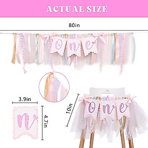 Pink Sweetheart One Birthday Banner - Pink Tutu Skirt High Chair Banner , 1st Birthday Party Gifts for Girls , Winter Onederland 1st Birthday Girl Decorations , Pastel Tassel Banner Ribbons
