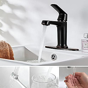 KAMMQI Bathroom Sink Faucet Oil Rubbed Bronze Bathroom Faucet Single Handle Bathroom Faucet-Farmhouse Vanity Faucet Modern RV Faucet Deck Mount 1 Hole or 3 Holes, Brass Mixer Tap