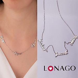 LONAGO Personalized Name Necklace Custom Name Plate Necklace - One, Two,Three or More Names Necklace for Women