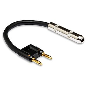 Hosa BNP-116 Black 1/4" TS to Dual Banana Speaker Adaptor, 6 Inch