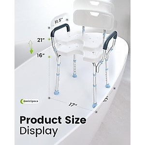 OasisSpace Heavy Duty Shower Chair with Back and Arms 300lb, Bathtub Chair with Handles - Medical Tool Free Shower Cutout Seat for Handicap, Disabled, Seniors & Elderly