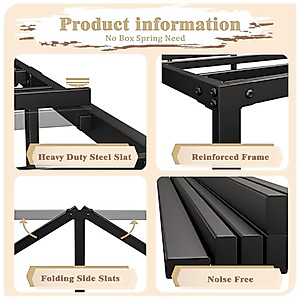 Full Size Bed Frame, 18-Inch Tall Heavy-Duty Platform with Under-Bed Storage, Sturdy Metal Bed Frame for Mattress Support, No Box Spring Needed, Quiet Design, Easy Assembly, Black