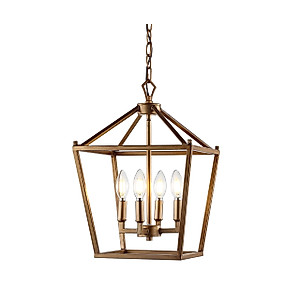 JONATHAN Y JYL7436B Pagoda Lantern Dimmable Adjustable Metal LED Pendant Classic Traditional Farmhouse Dining Room Living Room Kitchen Foyer Bedroom Hallway, 12 in, Antique Gold