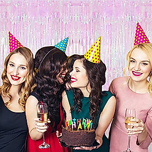 2 Pack Transparent Rainbow Fringe Curtains, 3.2 x 8.2 ft Iridescent Photo Booth Streamer Tinsel Curtains Background for Bachelorette Birthday Wedding Graduation Holiday Decor (Clear)