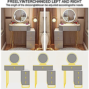 UTMACH Vanity Slate Tabletop Vanity Desk, Vanity Set with Adjustable Cabinet ＆ Makeup Chair, Dressing Table with Lighted Mirror ＆ Drawers Desk Sturdy