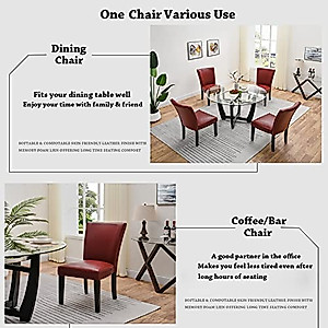 JESONVID Set of 2 Faux Leather Upholstered Parsons Dining Chair with High Backrest, Kitchen Accent Side Chairs with Solid Wood Legs Armless Dining Room Chair, Burgundy 1331RD