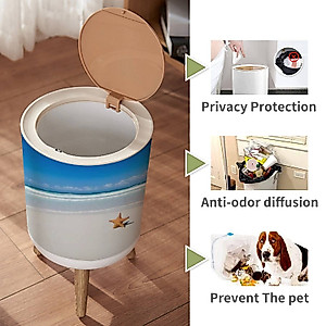 LGCZNWDFHTZ Small Trash Can with Lid for Bathroom Kitchen Office Diaper Caribbean Starfish Sand Beach Bedroom Garbage Trash Bin Dog Proof Waste Basket Cute Decorative
