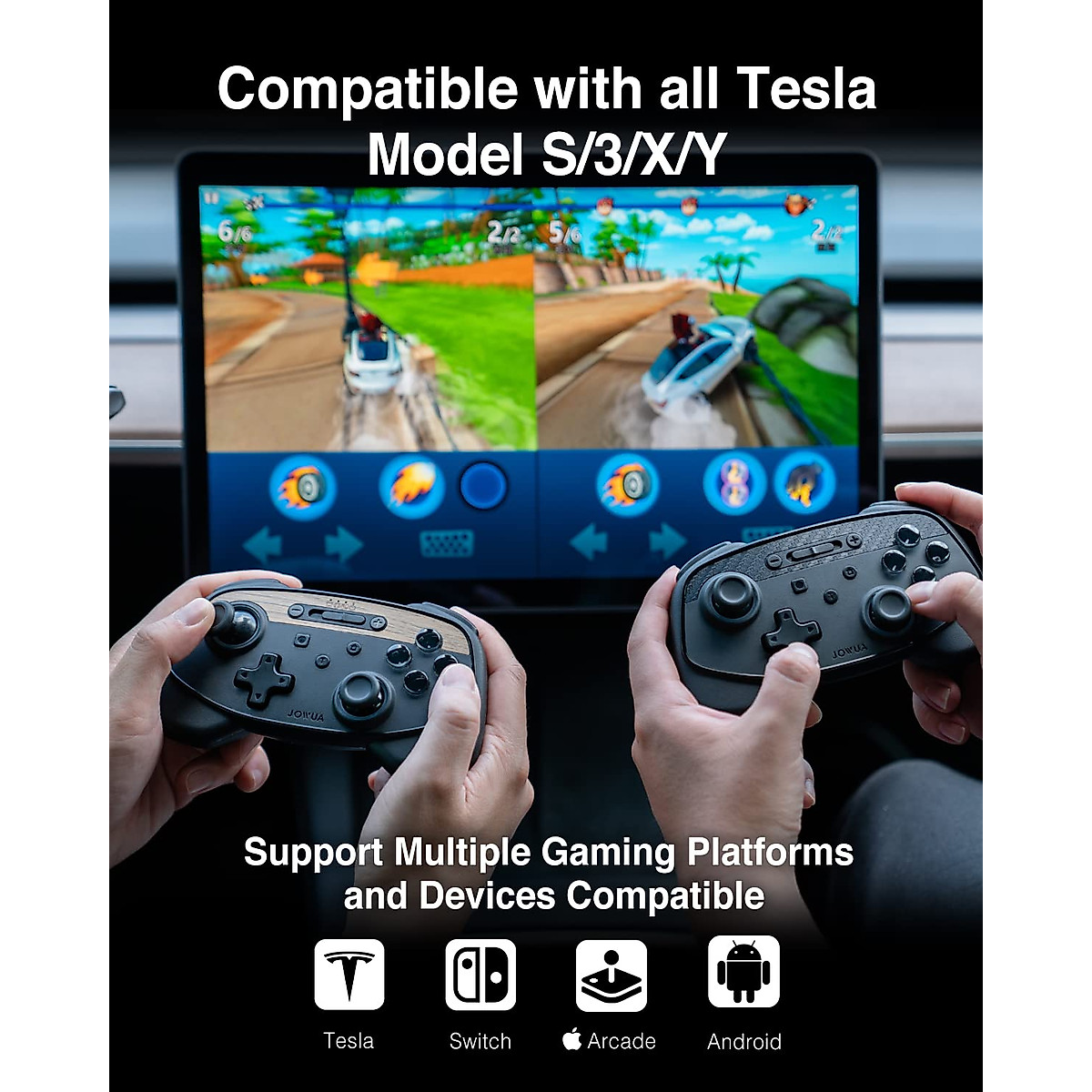 Jowua Multi-Device Wireless Controller Compatible for Tesla Model 3/Y/S/X/cybertruck Compatible for Switch, one controller set, SPECIAL PROGRAMMED and DESIGN FOR TESLA, Compatible for T (BLACK) [nintendo_switch,windows,ios,android]
