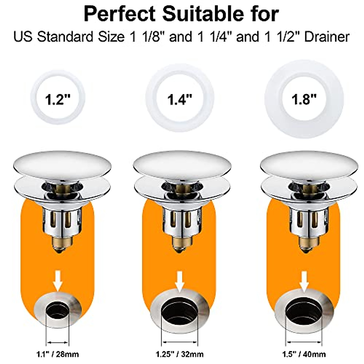 Universal Pop-Up Bathroom Sink Stopper - for 1.1~1.5 Inch Wash Basin Drain Strainer, Bounce Sink Drain Filter with Hair Catcher, Anti Clogging Stainless Steel Sink Plug, Chrome