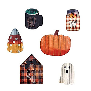 6 Pcs Halloween Tiered Tray Decorations,Halloween Signs for Halloween Home and Office Decor,Halloween Tray Decor with Witch Hat,Ghost,Bat,Tombstone,Pumpkin (6)