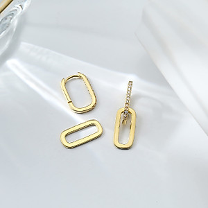 LILIE&WHITE Pave Cubic Zircon Convertible Link Earrings For Women 14K Gold Hoop Earrings For Women Paperclip Link Chain Jewelry Drop Dangle Earrings Set For Women