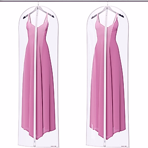 HANGERWORLD Pack of 2 Clear 72" Long Gown Storage Bags for Wedding Dress and Gown, Showerproof Plastic Garment Cover with Full Length Zipper