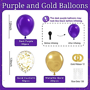 BAUANOOY Purple and Gold balloons, 60pcs 12 Inch Purple Metallic Chrome Gold and Confetti Balloon for Wedding Graduation Birthday Party Decorations