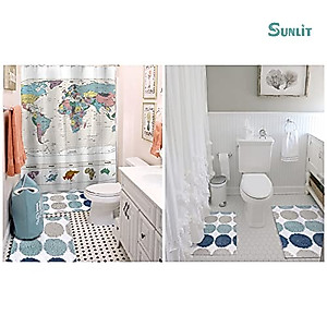 Sunlit 2 Pieces Bathroom Rugs Set, Non-Slip Absorbent Soft Shaggy Farmhouse Bath Mat, Floor Mat Dry Fast Machine Washable. Blue Teal Beige Polka Dot (20"x30"&17"x24")