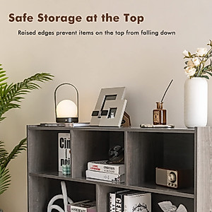 SILKYDRY 8 Cubes Organizer Bookcase, 3-Tier Open Bookshelf, Horizontal Storage Cabinet with Anti-Tilt Device, Floor Standing Wooden Book Display Shelves for Bedroom, Classroom, Office (Grey)