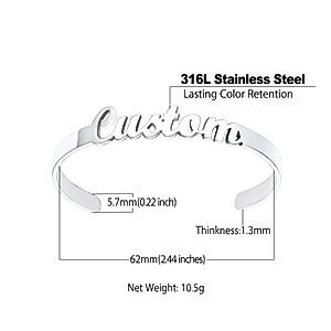 Bandmax Customized Name Hollow Bangle Bracelet Personalized Name Cuff Bracelet Stainless Steel Bracelet Custom Any Name Jewelry Custom Gift for Women Birthday Gift
