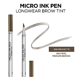 L'Oreal Paris Micro Ink Pen by Brow Stylist, Longwear Brow Tint, Hair-Like Effect, Up to 48HR Wear, Precision Comb Tip, Brunette, 0.033 fl; oz.