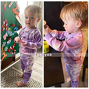 Aweyoo Tie Dye Tee Top Long Sleeve Pants Set for Baby Girl 4T Kids Sleep and Play Casual Clothes 2PCS Fall Outfit Sets Pajamas