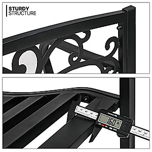 MoNiBloom Metal Bench Patio Benches for Outdoors, Iron Frame Antique Finish Park Bench with Armrests Lawn Porch Entryway Path Yard Decor Deck Furniture for 2-3 Adults Seat, Black
