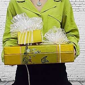 Pull Bows, 20Pcs Large White Organza Pull Ribbon String 6 Inches Gift Warp Bows for Wedding Birthday Party Christmas Gifts Decoration