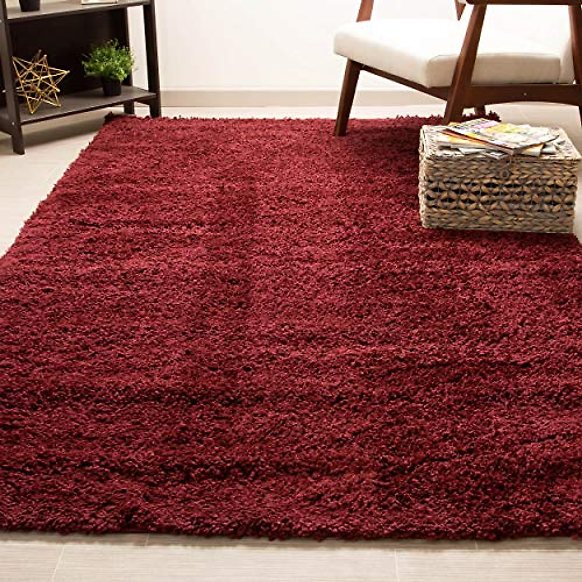 Super Area Rugs Fluffy & Soft Fiber Shag Rug Perfect for Living Rooms, Dining Rooms and Home Decor, Cranberry Red, 4' X 6' Rectangle
