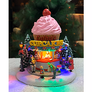 MOMENTS IN TIME Christmas Village Building, Cupcake Shop with LED Lights and Christmas Music - Battery Operated (not Included) (10.4" H x 9.5" W x 7.5" D)