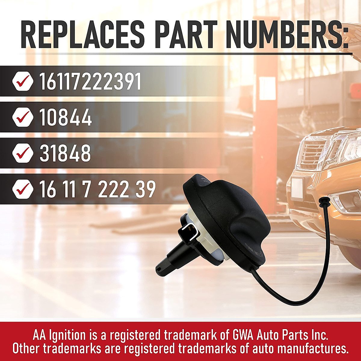 Replacement Fuel Tank Gas Cap - Compatible with BMW and Mini Vehicles - X5, 325i, 328i, 335i, 545i, 535i, 640i, 740i, 750i, xDrive, Cooper - Replaces 16117222391, 10844, 31848, 16 11 7 222 391