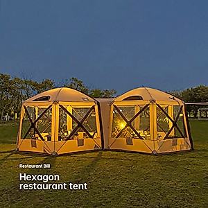 Instant Cabin Tent Portable Large Pop Up Tent Easy Setup for Family Camping Hexagon Restaurant Tent with Wind Rope/Ground Pegs/Door Poles/Storage Bag