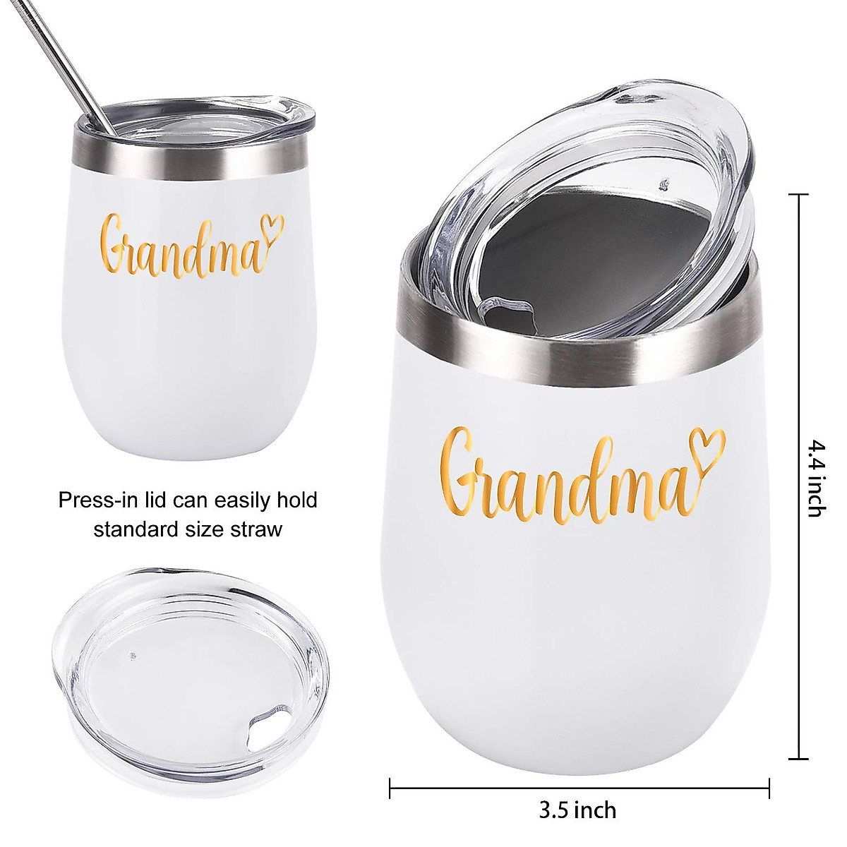Cpskup Grandparents Christmas Gifts, Grandpa and Grandma Wine Tumbler Set with Lid, Stemless Insulated Stainless Steel Tumbler for Grandpa and Grandma from Grandkids Grandchildren(12oz, Black&White)