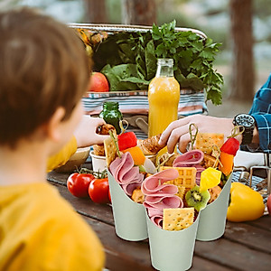 Whaline 50Pcs Sage Green Charcuterie Cups with Bamboo Sticks Plastic Treat Goodie Bags Gold Twist Ties 14oz Disposable Paper French Fries Cup Holder for Home Kitchen Baby Shower Birthday Party Supply