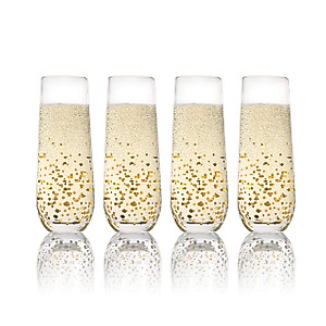 Trinkware Goldosa Stemless Champagne Flute Glasses With Gold Luster – Mimosa Glasses Set of 4 – 9oz