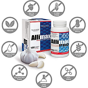 ALLIMAX 180mg 90 Capsules. Allicin Garlic Supplement to Support Your Body’s Immune Function. Contains Stabilized and Potent Bioactive Allicin, Extracted from Clean & Sustainable Spanish Grown Garlic.