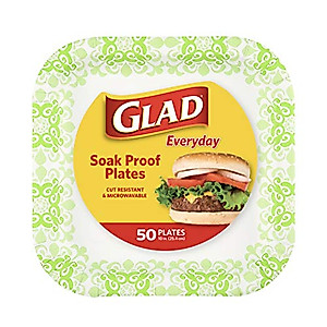 Glad Tabletop Square Disposable Paper Plates for All Occasions | Soak Proof, Cut Proof, Microwaveable Heavy Duty Disposable Plates | 50 Count (Pack of 1),Green