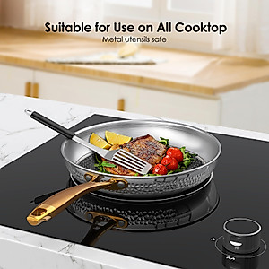 Homaz life 10-Inch Frying Pan, Tri-Ply Stainless Steel Cookware, Induction Ready, Compatible with All Cooktops, Dishwasher Safe, Non-Toxic, Gold-Colored Stay-Cool Handle