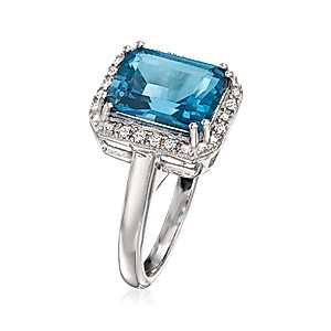 Ross-Simons 3.50 Carat London Blue Topaz Ring With Diamond Accents in Sterling Silver. Size 5