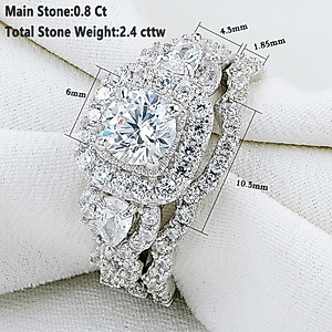 Newshe Engagement Wedding Ring Set For Women 925 Sterling Silver 2.4ct Round Pear White Cz Size 3-13 (Brilliant Round Shape, 8)
