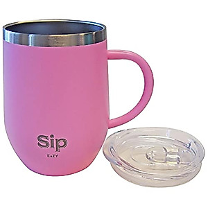 PURPLE Double Walled 18/8 StainlessSteel Insulated Cup, Handle & Lid 12oz- Keeps your Drinks Hot up to 6 hours Cold up to 24hour - Coffee, Tea, Beer, Water, Wine - Arrives Boxed for easy Gifting!