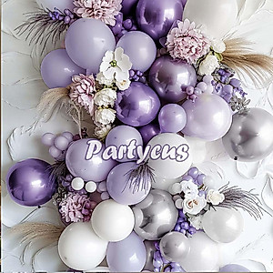 Purple White Balloons - Double Stuffed Lavender Pastel Light Purple Pearl Balloon Garland Metallic Purple Silver Balloon Arch Kit for Baby Shower Bridal Wedding Birthday Graduation Party Decoration