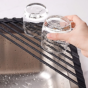 Tomorotec Small Triangle Roll-Up Dish Drying Rack with Silicone Coating Stainless Steel Frame for Sink Corners, Multipurpose Over-The-Sink Kitchen Drainer & Organizer for Space-Saving Storage (Black)