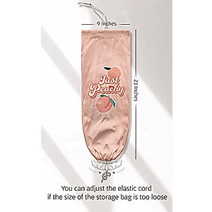 Cute Grocery Plastic Bag Holder Just Peachy Quote Fruit Grocery Trash Bag Storage Dispenser Hanging Bags Organizer for Kitchen Peach Decorative Pink 23"x9"Large
