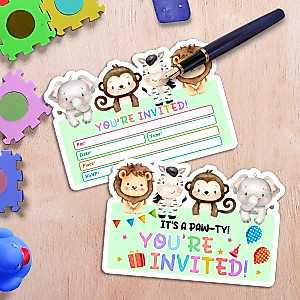 Yangmics Direct Cute Jungle Animals Kids Party Invitation Cards Birthday Party for Girls Boys 30 invites with 30 Envelopes Baby Shower Invites 4x6 inches