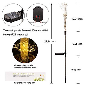 mopha Solar Garden Lights, 2 Pack 120 LED Solar Lights Outdoor Waterproof, 2 Mode Solar Firework Lights Decorative with High Flexibility Copper Wire, for Outdoor, Patio, Yard & Garden Decor,Warm White