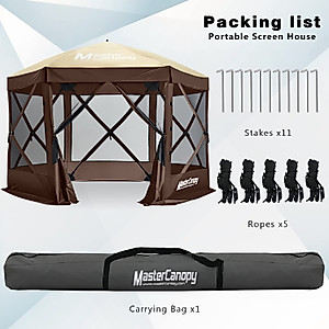 MASTERCANOPY 12x12 Portable Screen House Room Pop up Gazebo Outdoor Camping Tent with Carry Bag (12x12,Beige&Coffee)